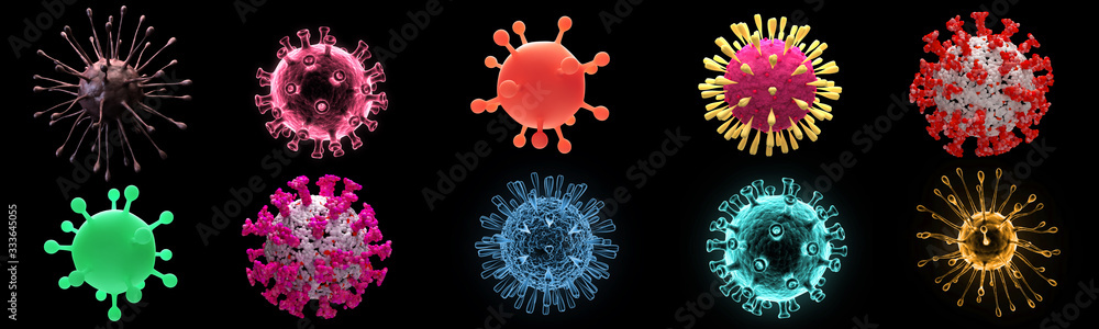 Set of microscopic virus cell of various color and shape isolated on ...