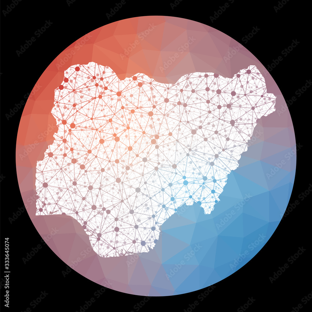 Vector network Nigeria map. Map of the country with low poly background ...