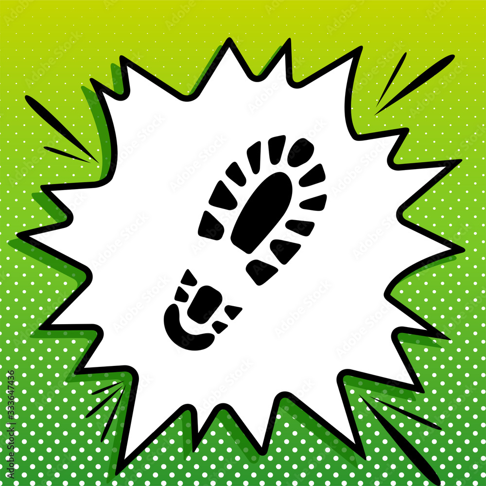 Footprint boot sign. Black Icon on white popart Splash at green ...