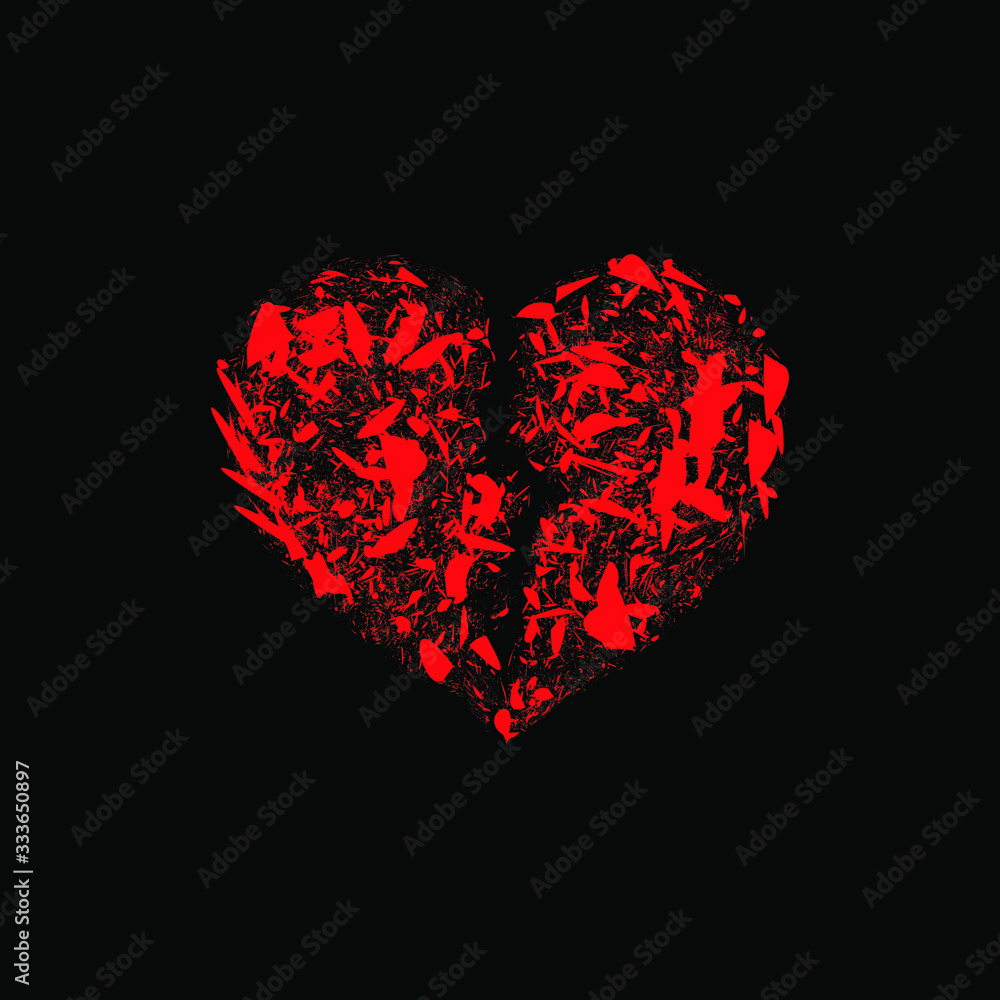 Broken heart logo, bloody, fiery painted, drawn icons. Modern red ...