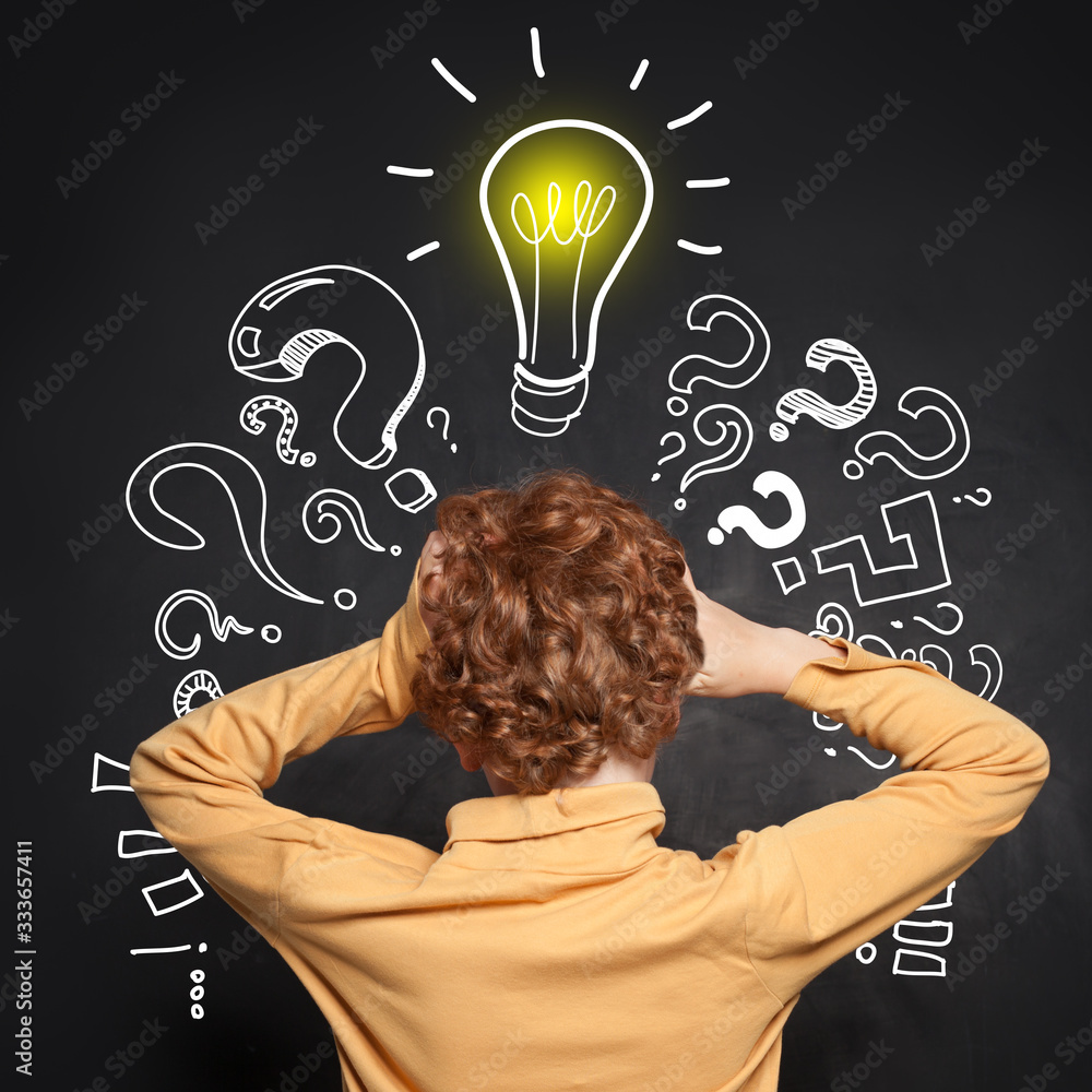 Distance learning problem. Kid child student and question marks Stock ...