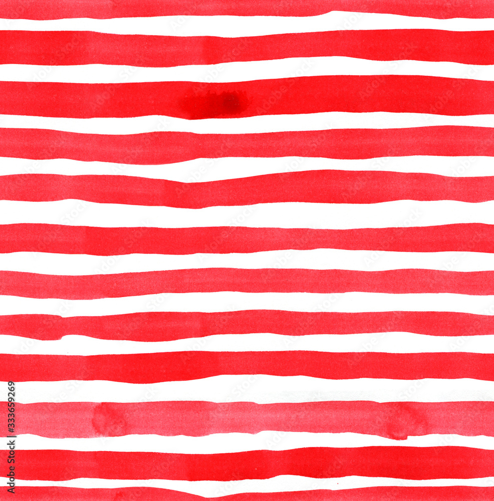 Seamless pattern of red stripes on a white background. Watercolor ...