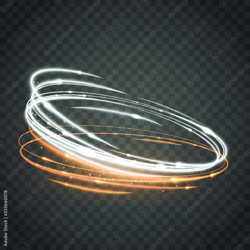 Magical light effect. Rotating luminous ellipses. Dynamic gold and ...