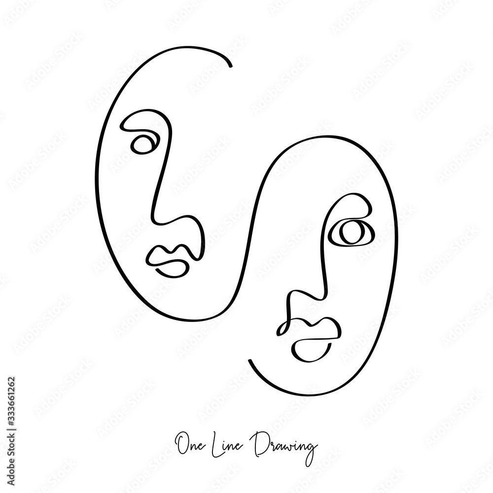 Fashion One line drawing two faces Stock Vector | Adobe Stock