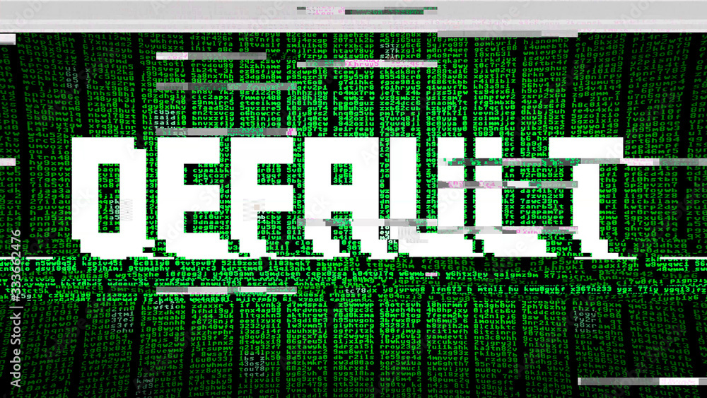 Heavy digital glitch distortion effect: the word Default, big blocky ...