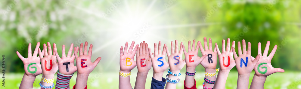 Children Hands Building Colorful German Word Gute Besserung Means Get ...