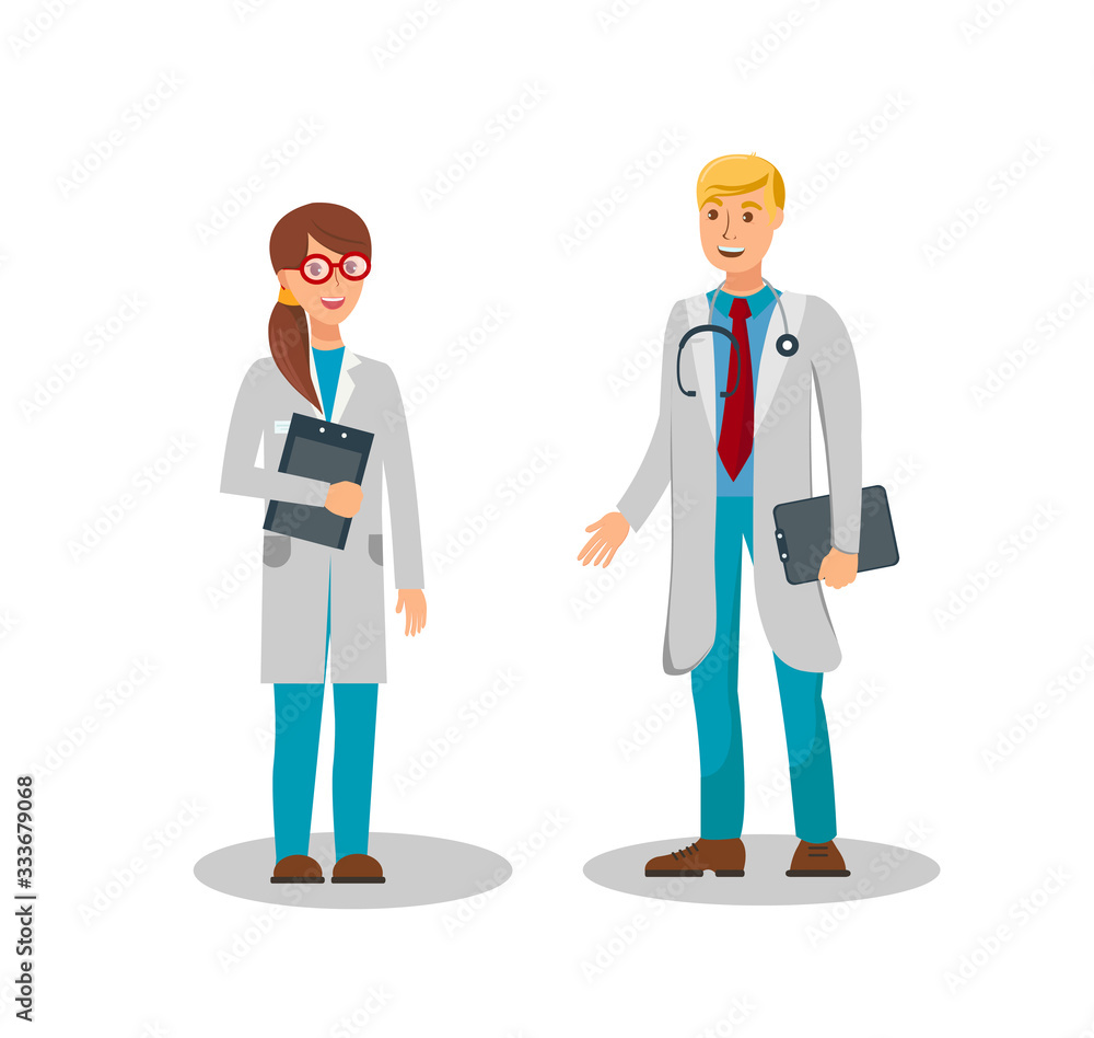 Medical Workers Color Vector Illustration. Young Man with Stethoscope ...