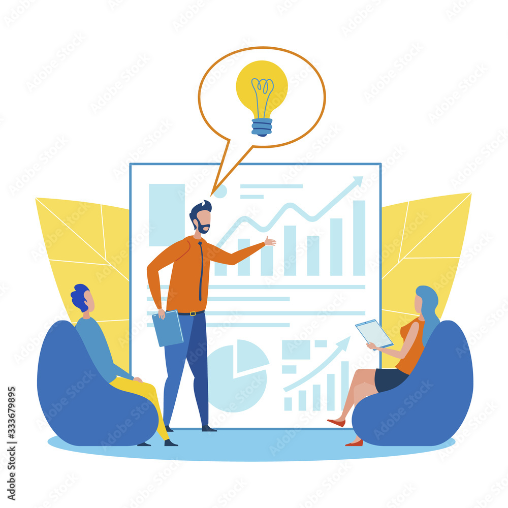 Cartoon Man Reporting at Business Meeting. Worker Having Idea for ...