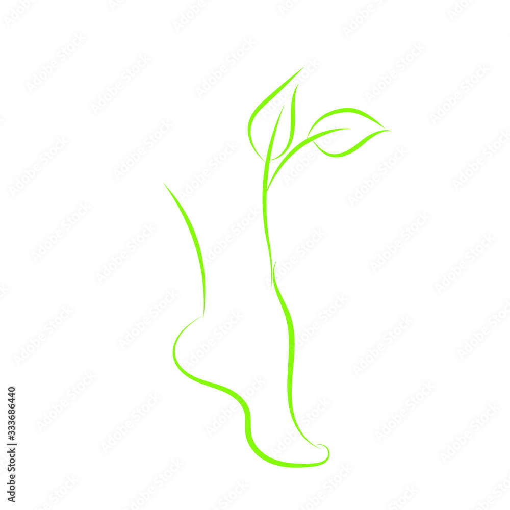 Healthy female feet spa symbol leg silhouette and green sprout. Green ...