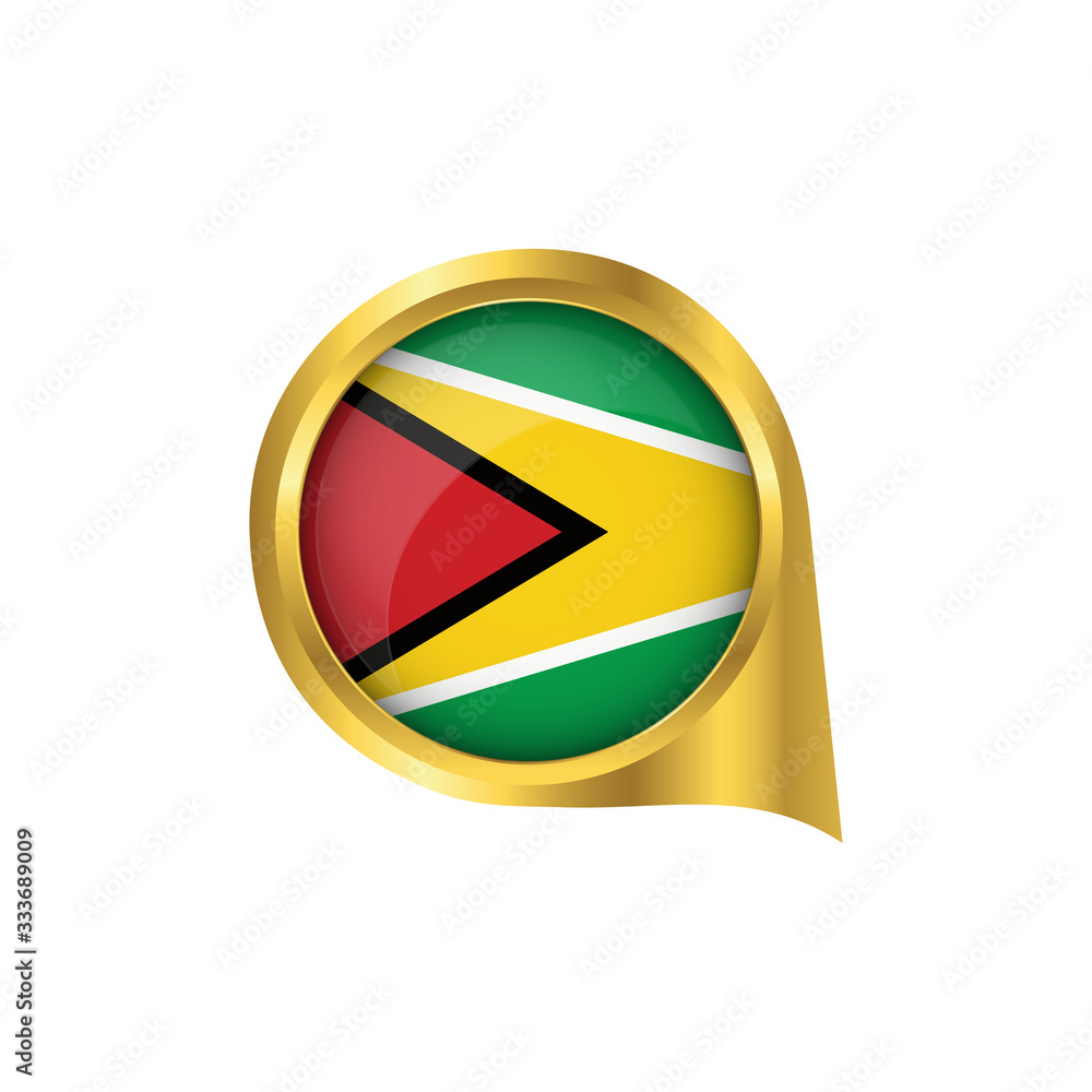 Flag of Guyana, location map pin, pointer flag Guyana, button gold, Icon country . Vector ...