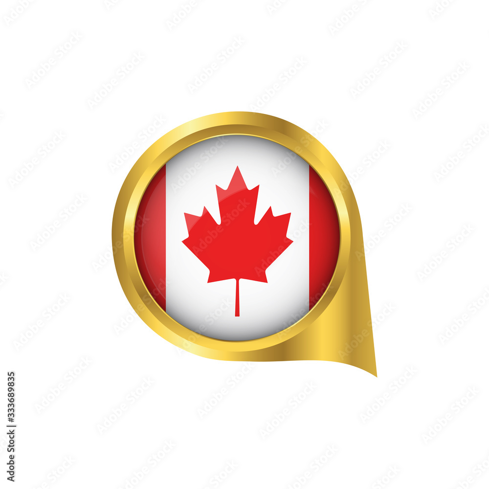 Flag of Canada, location map pin, pointer flag Canada, button gold ...