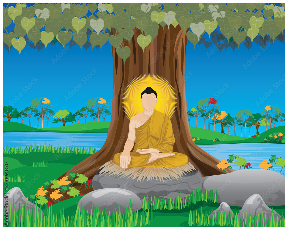 the buddha meditation under the tree vector design Stock Vector | Adobe ...