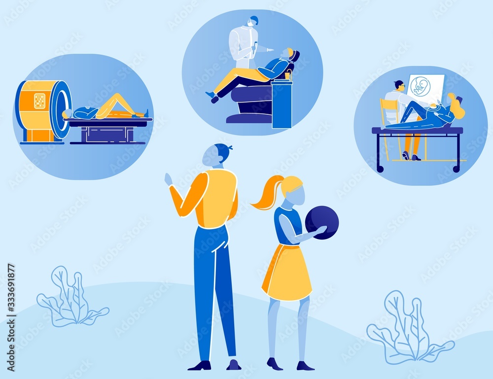 Children Medical Education Metaphor. Flat Cartoon Boy and Girl Holding ...