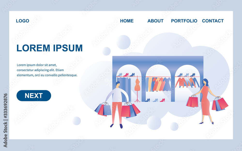 Vector Flat Page Template Design for Clothing Store. Man and Woman ...