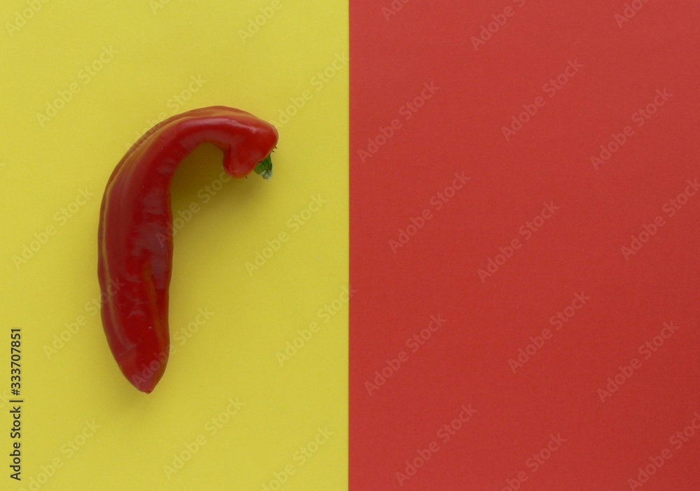 Trendy Ugly organic red pepper a colored background. Funny, unnormal ...