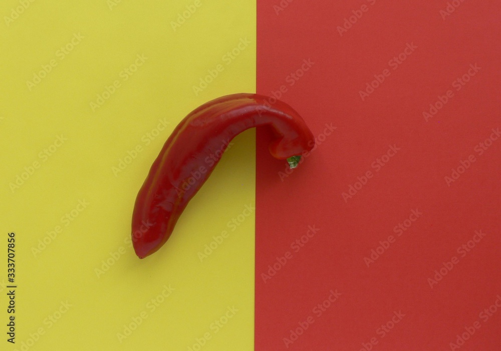 Trendy Ugly organic red pepper a colored background. Funny, unnormal ...