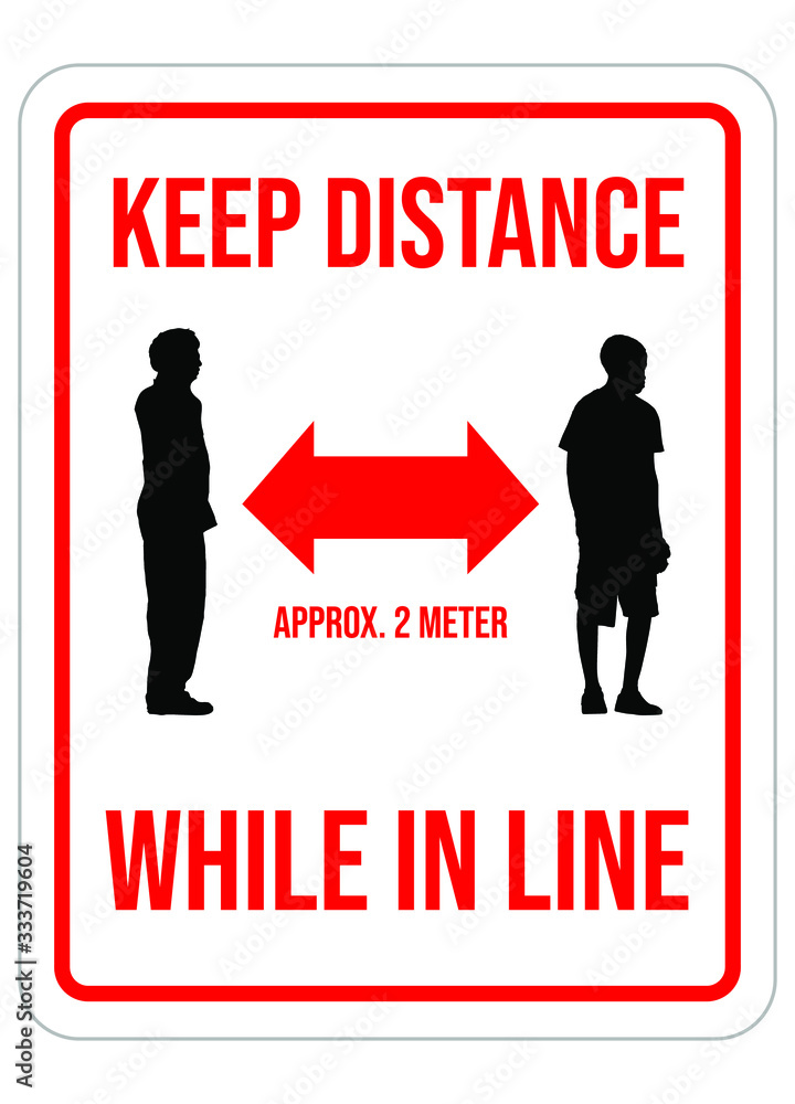 Keep Distance While in Line. Warning Sign Board. Virus Airborne. Vector ...