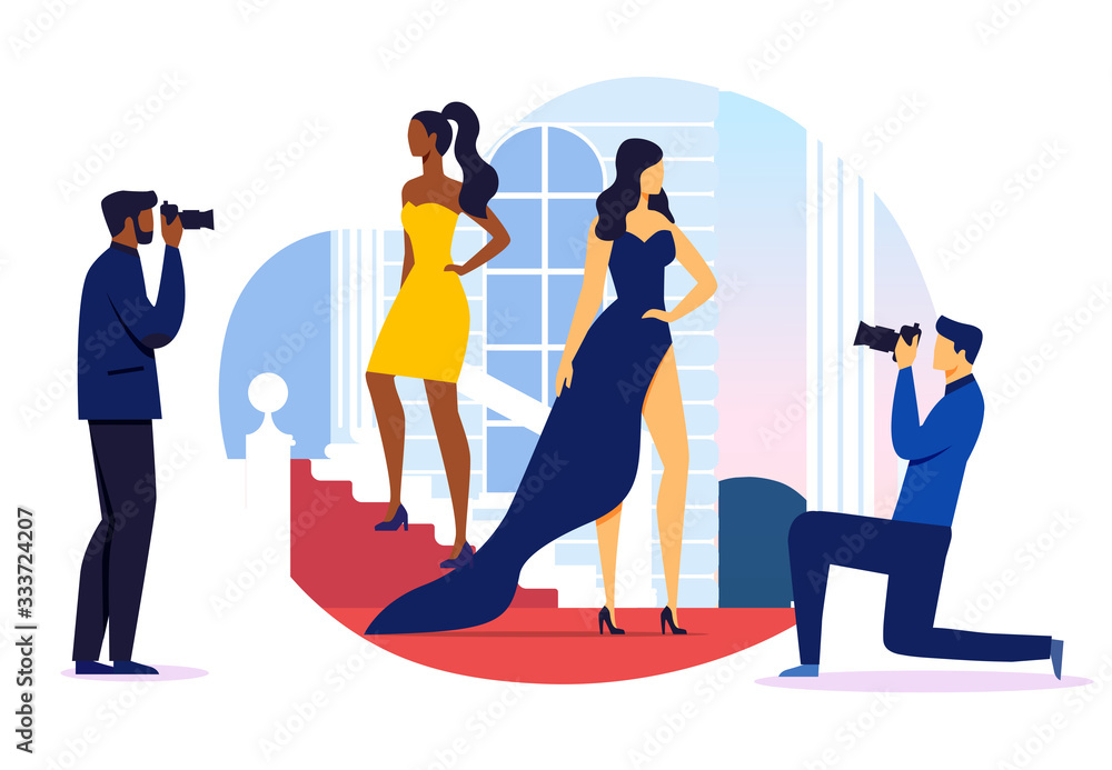 Prestigious Event Photoshoot Vector Illustration. Beautiful Models ...