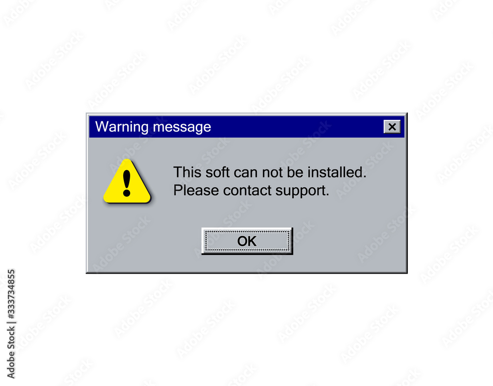 Warning message window in old classic style. Alert ui element with ...