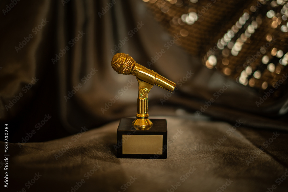 Gold, metallic microphone, mike, mic statuette, figurine medal award ...