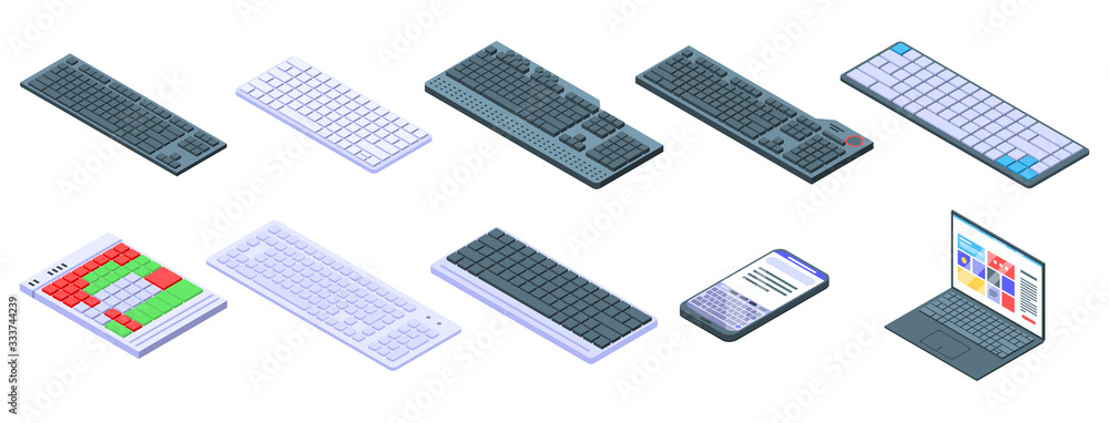 Keyboard icons set. Isometric set of keyboard vector icons for web ...