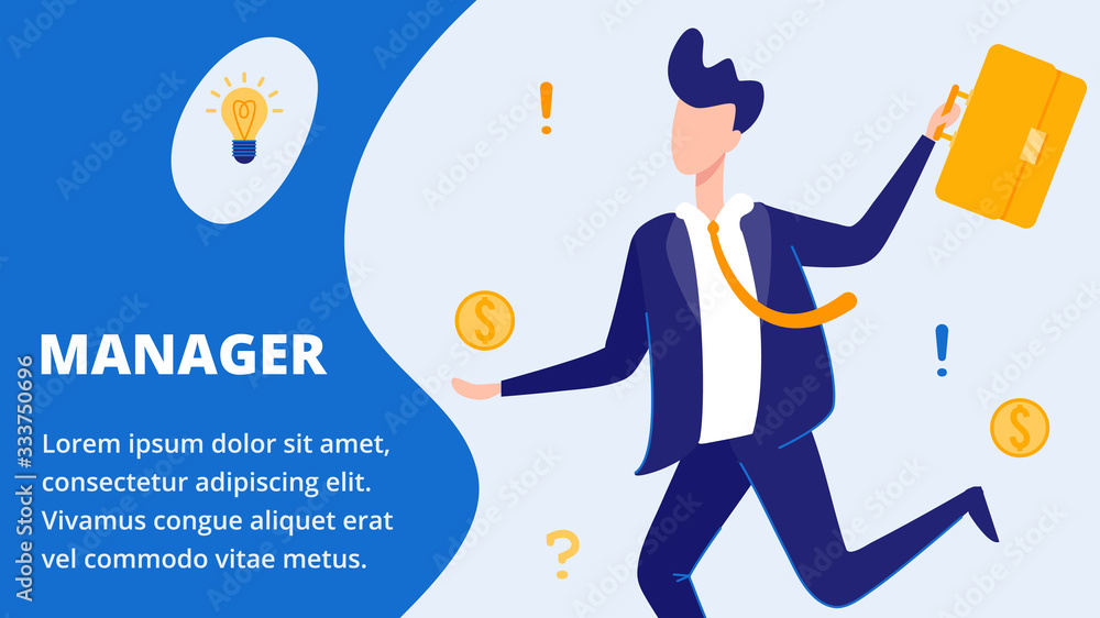 Happy Manager Holding Case Flat Cartoon Banner Vector Illustration ...