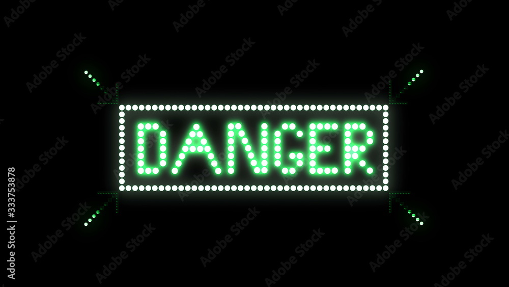Danger logo Text sign Looped animation bulbs LED pixels, light flashing ...