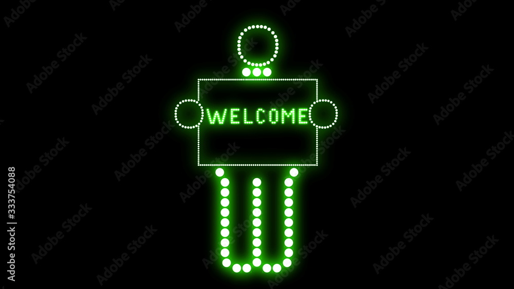 Welcome logo Text sign Looped animation bulbs LED pixels, light ...