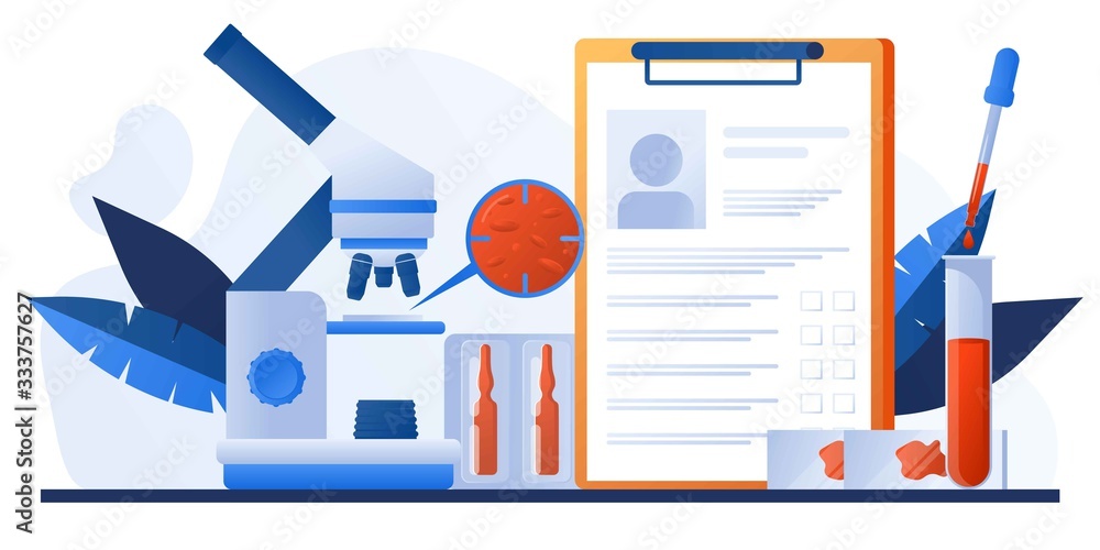Medical diagnostic concept. Lab research. Patient blood in test tubes ...