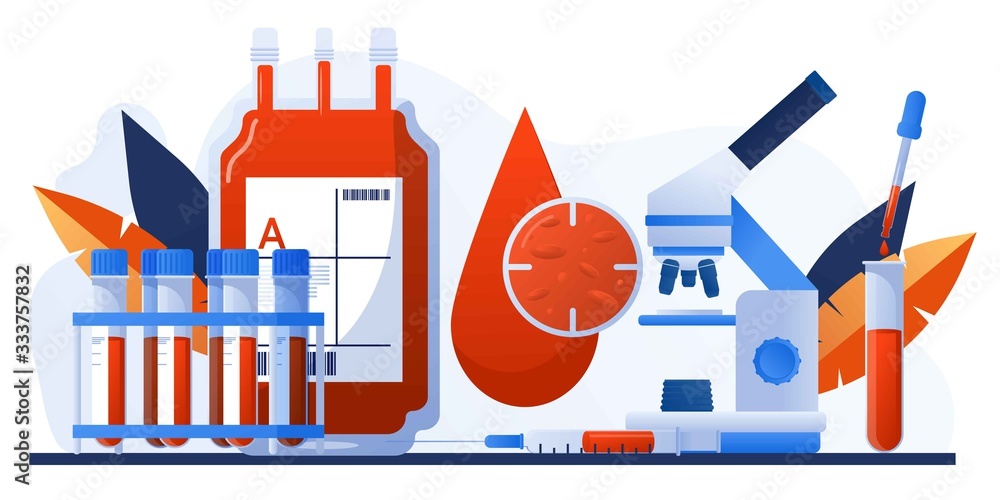 Human blood in donation bag. Blood clinical laboratory analysis ...