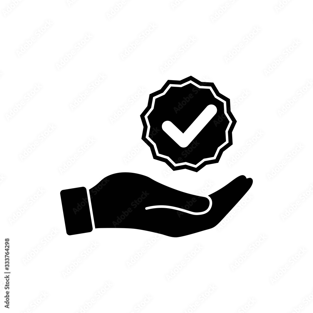 Hands holding check marks or top service, guarantee, warranty, approved ...
