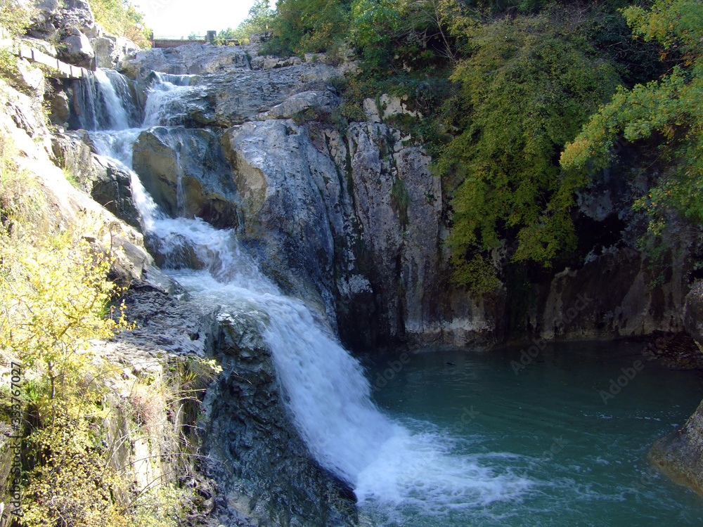 Waterfalls of the river Mirna in the village of Kotli - Buzet, Croatia ...
