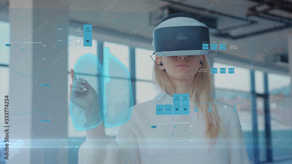 Augmented Reality. Close-up of a Female Doctor Looking: Medical Charts ...