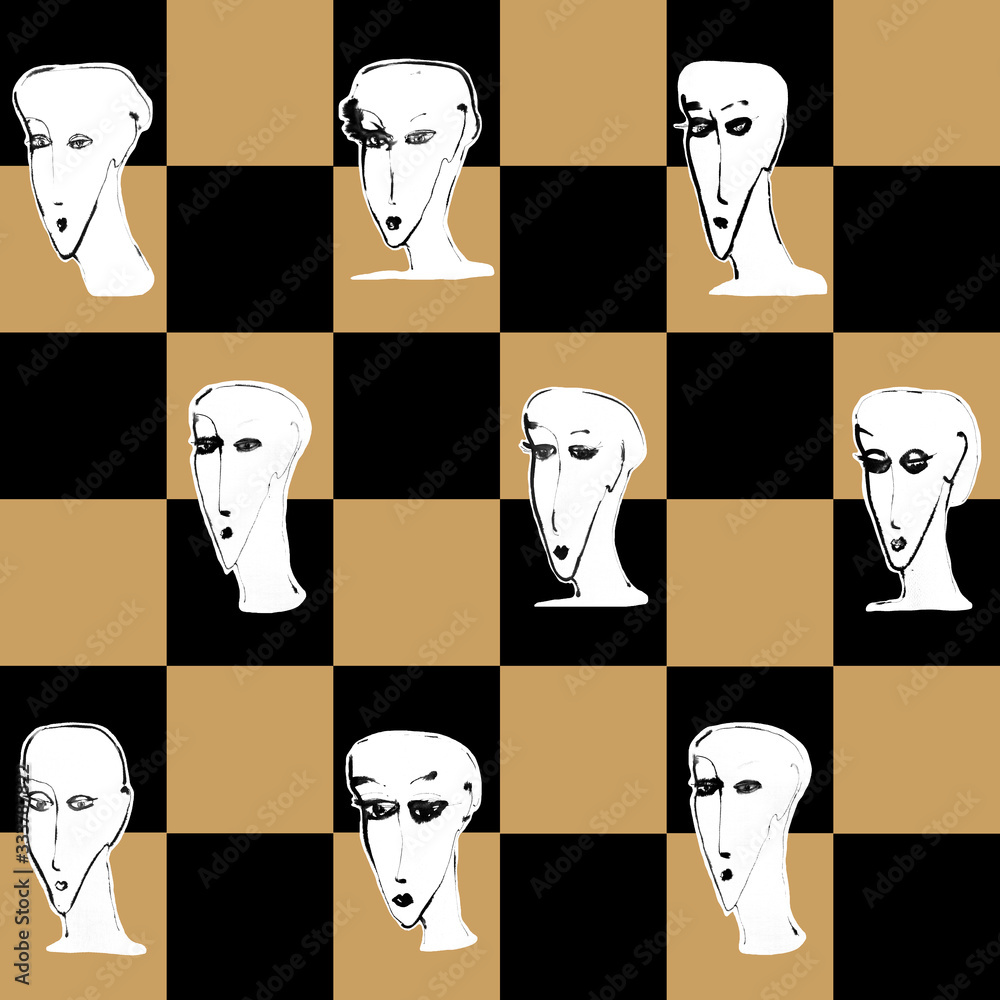 Seamless avant-garde pattern with faces and botany. Background for ...