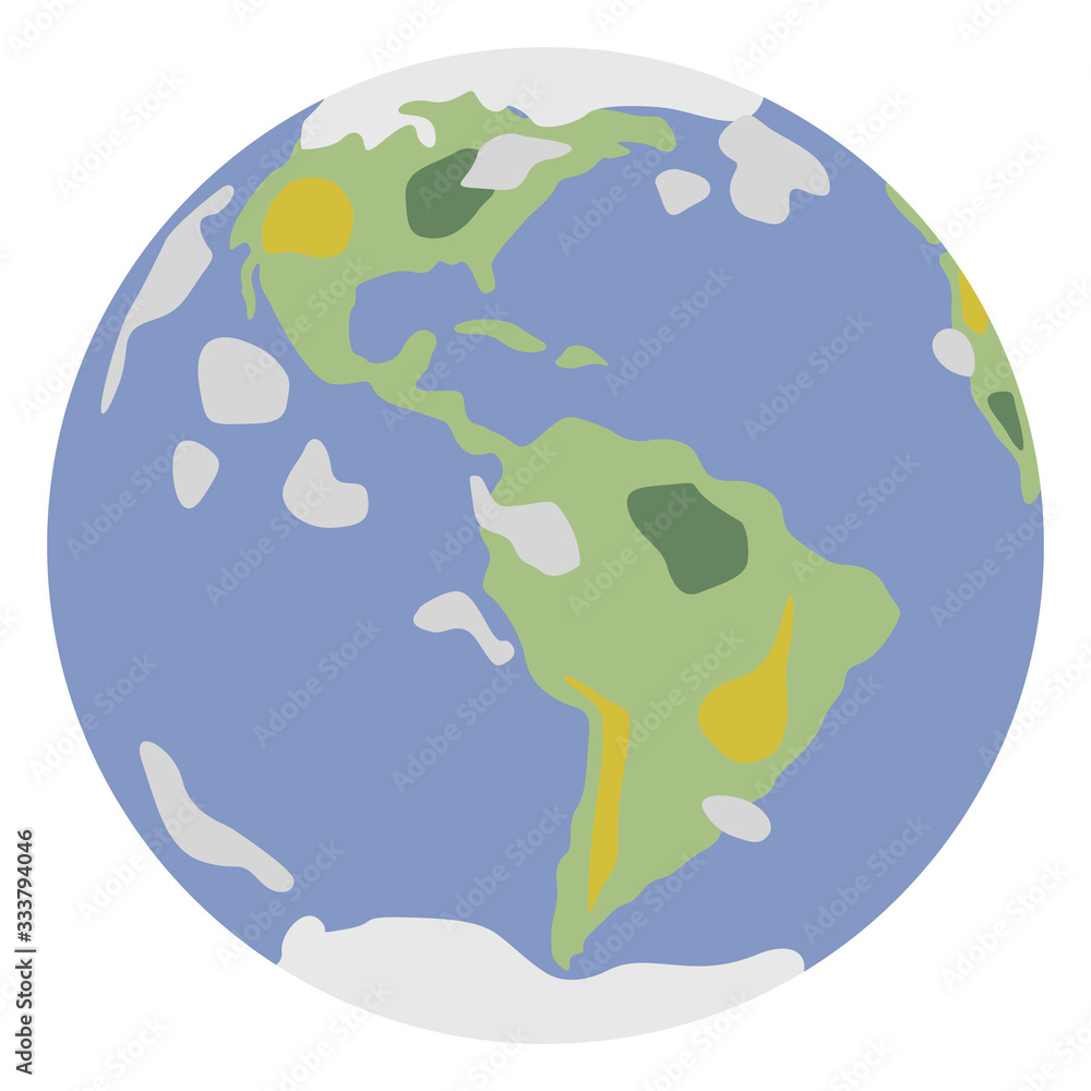 Isolated vector illustration. Planet Earth. Flat cartoon style. Map of continents. View from ...