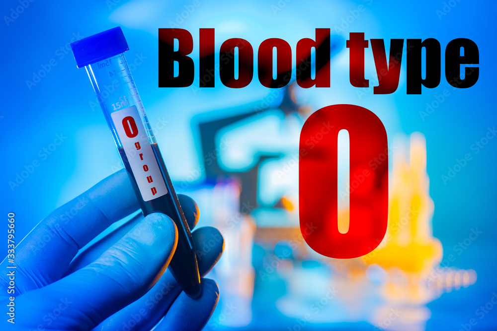 Inscription blood group 0. Test tube with human blood. Test tube on the ...