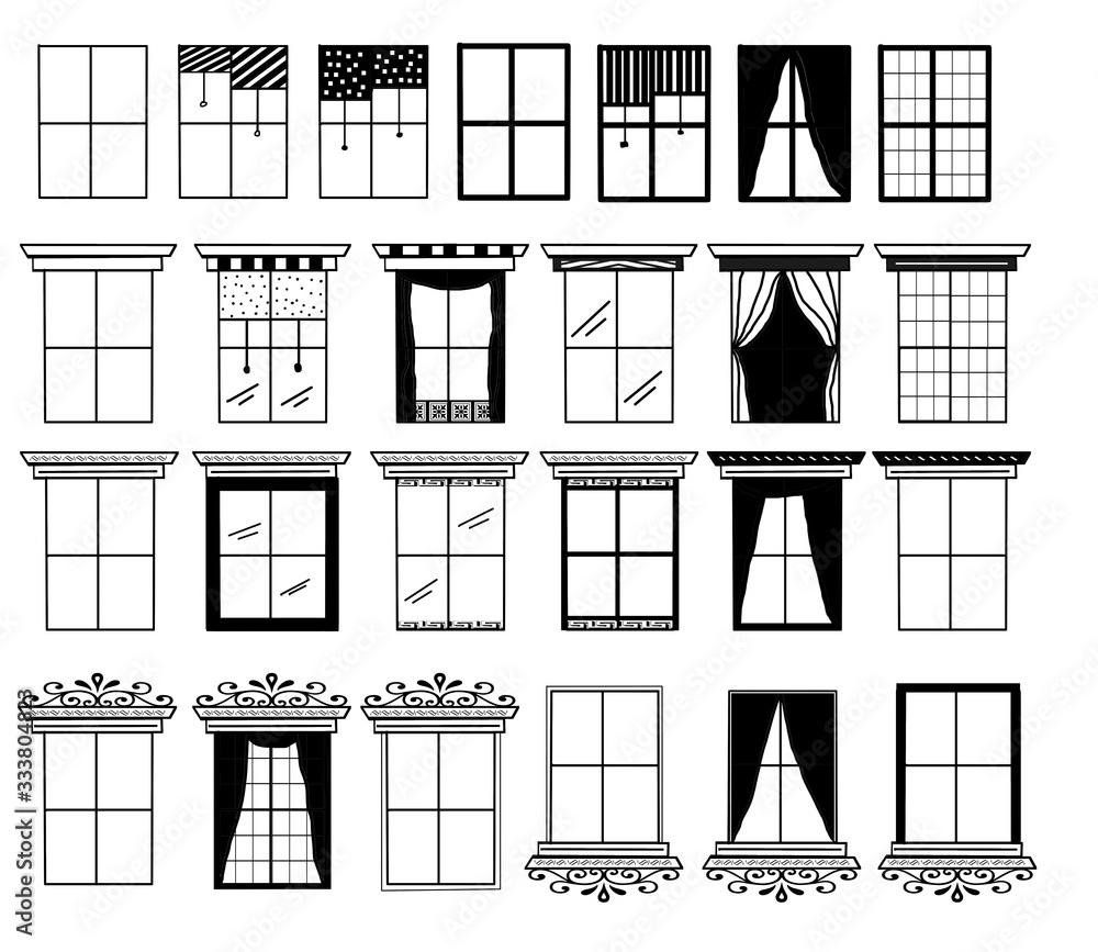 windows collection drawings, different architectural elements set of ...