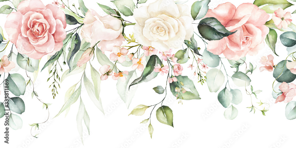 Watercolor seamless border - illustration with bright pink vivid ...