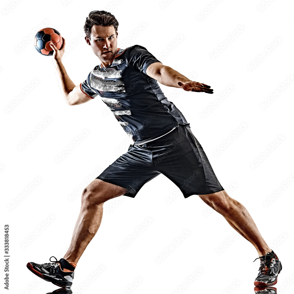 young court handball player man silhouette shadow isolated white ...