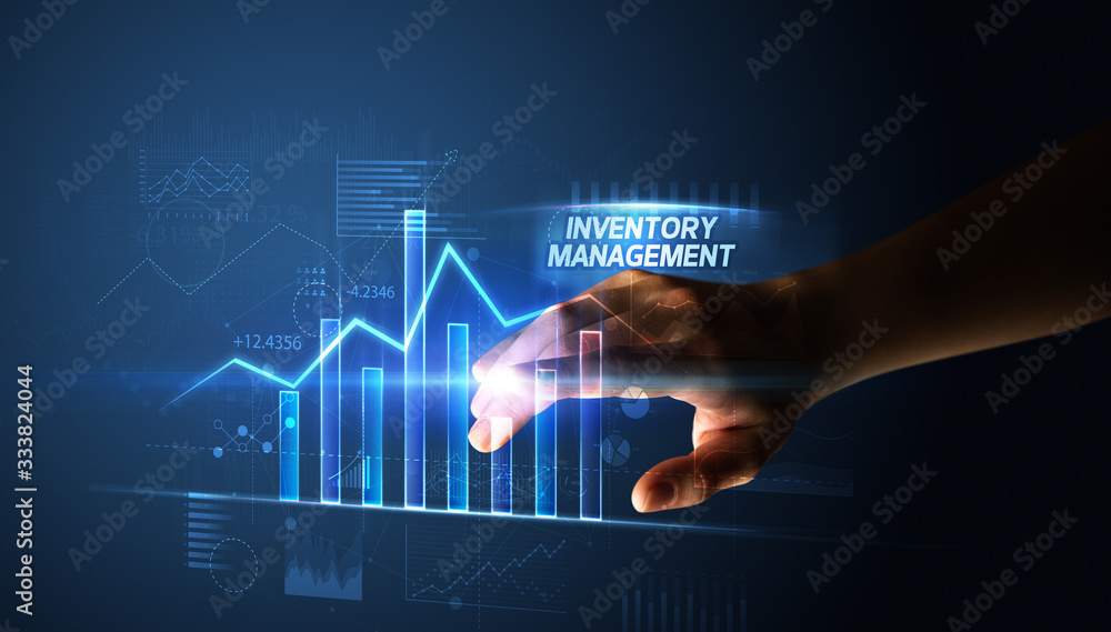Hand touching INVENTORY MANAGEMENT button, business concept Stock Photo ...