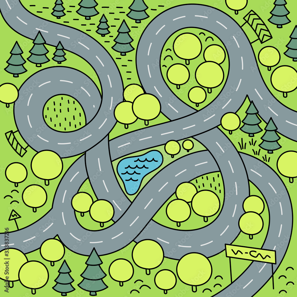 Road map for a children game on the table. Wallpaper for childrens room ...