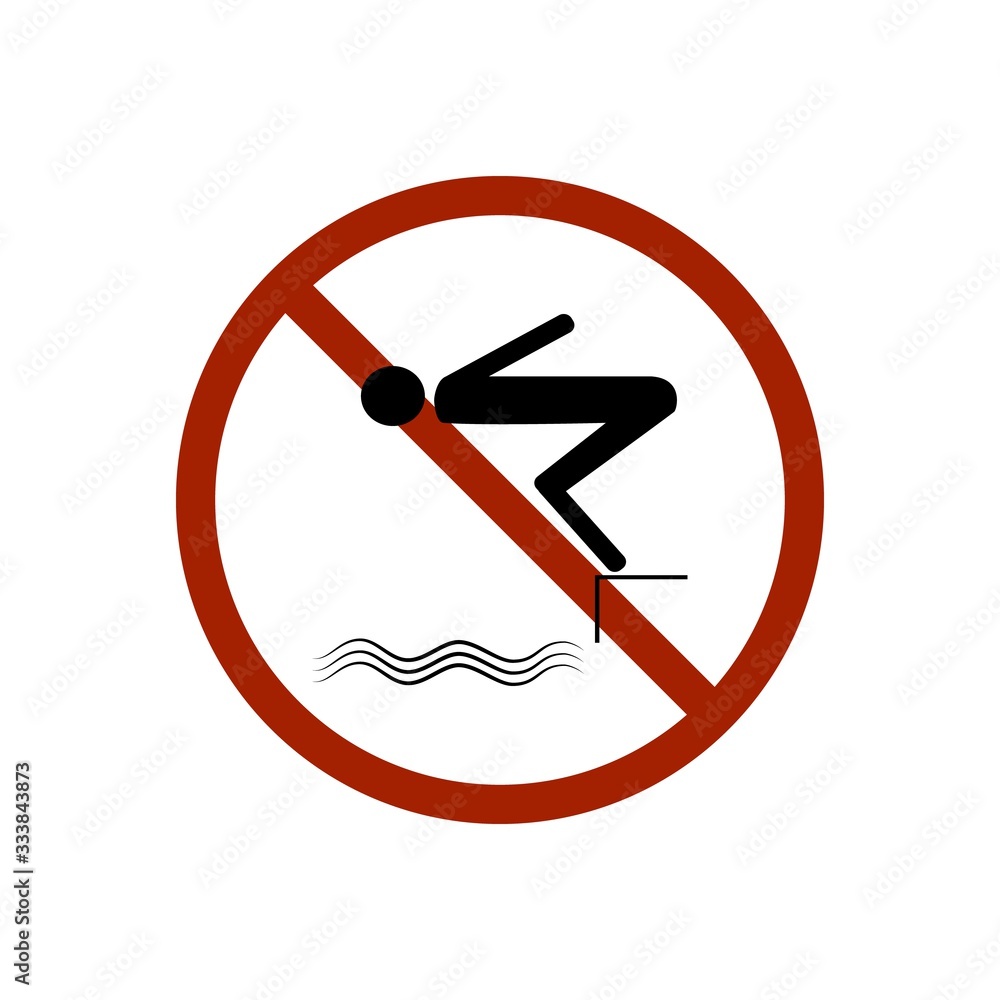 Dont jump into the water. Dangerous dive. Sign danger on beach, in ...
