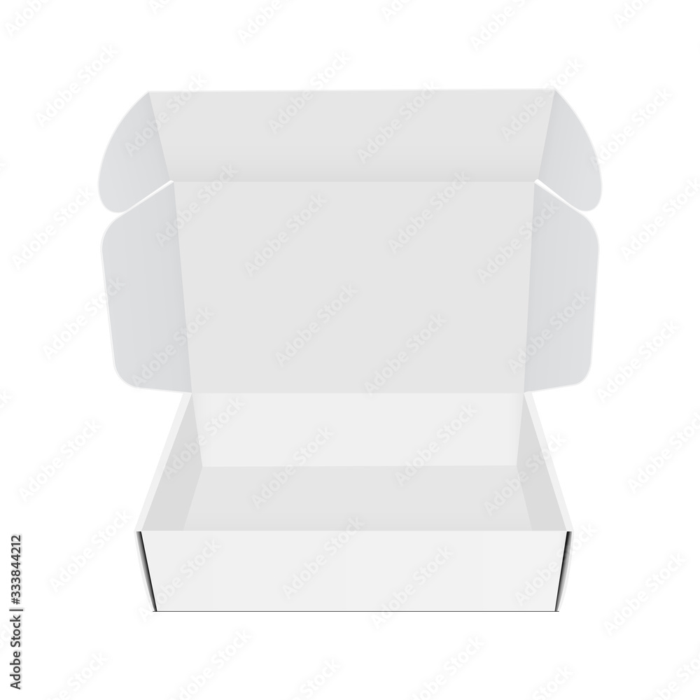 Opened empty paper box mockup isolated on white background. Vector ...