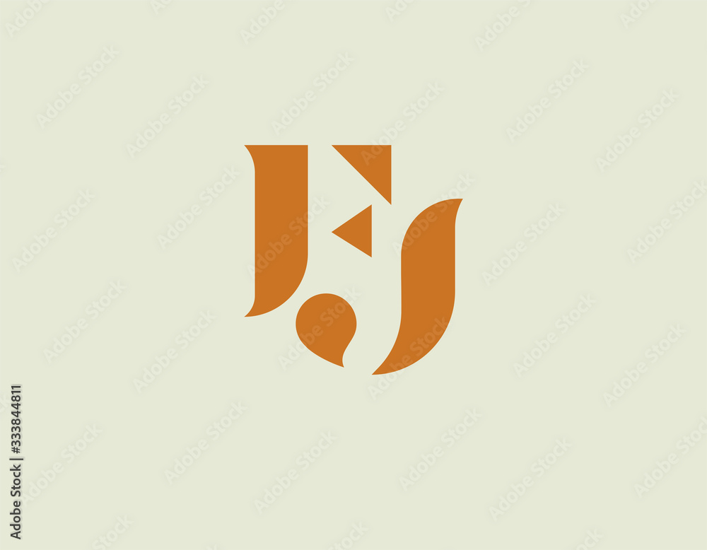 Simple geometric orange color logo icon two letters F and J typography ...