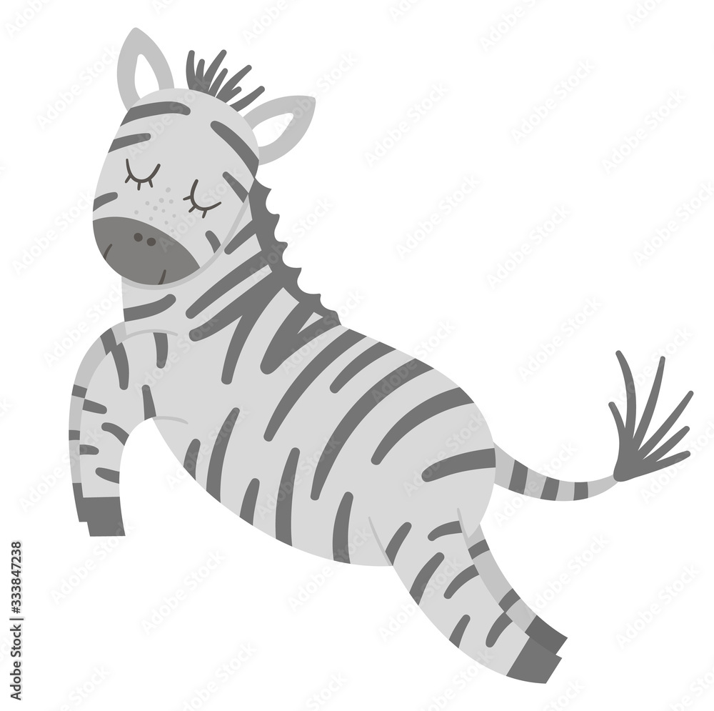 Vector cute zebra isolated on white background. Funny tropical exotic ...
