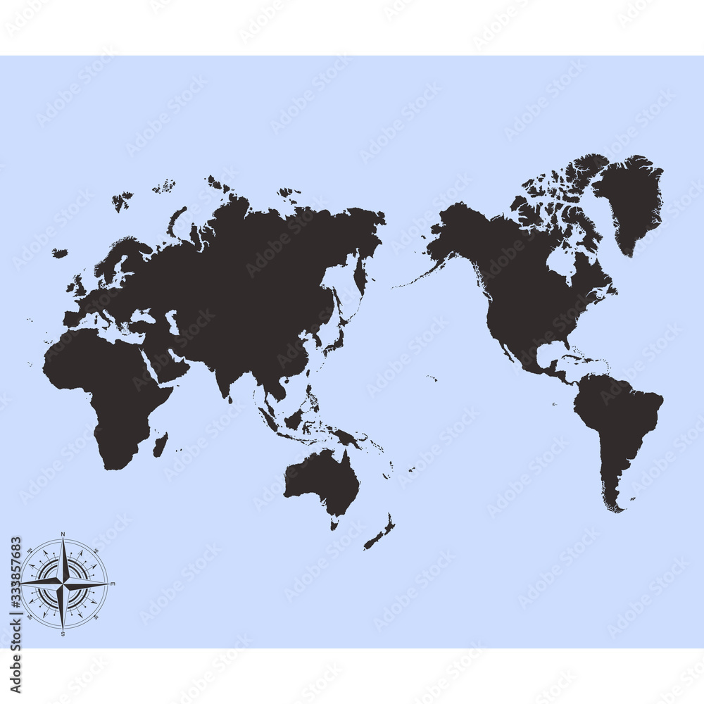 vector monochrome Pacific Centred World Political Map Stock Vector ...