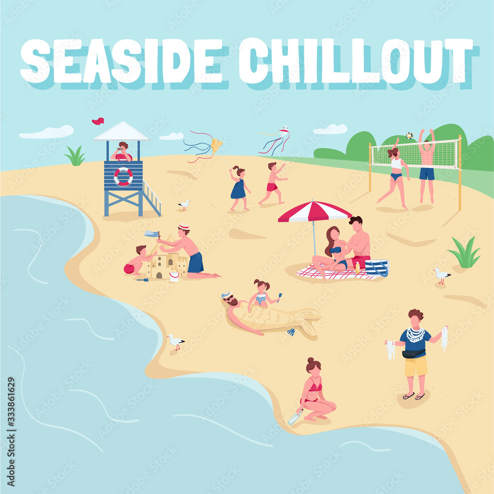 Summer recreation, beach activities social media post mockup. Seaside ...
