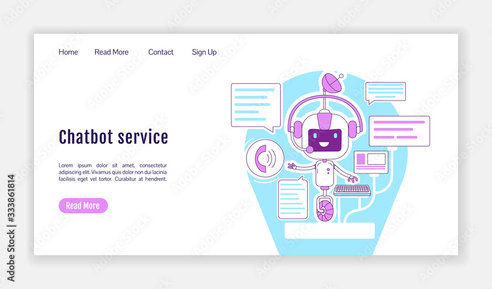 Chatbot service landing page flat silhouette vector template. Personal ...