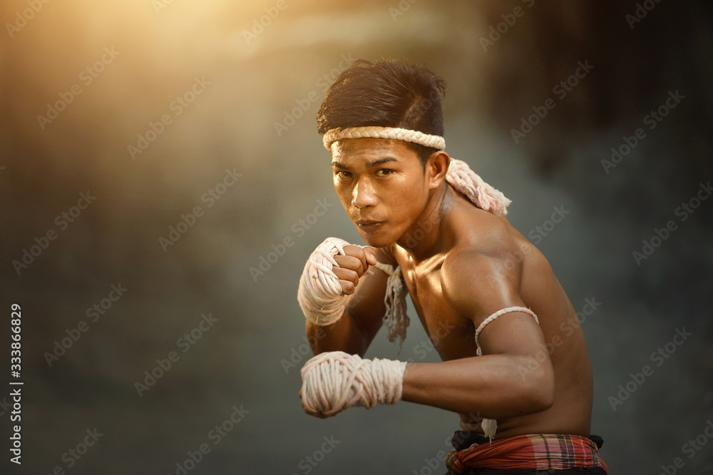 Muay thai, Thai Boxer training in sunset background,Thai boxer culture ...