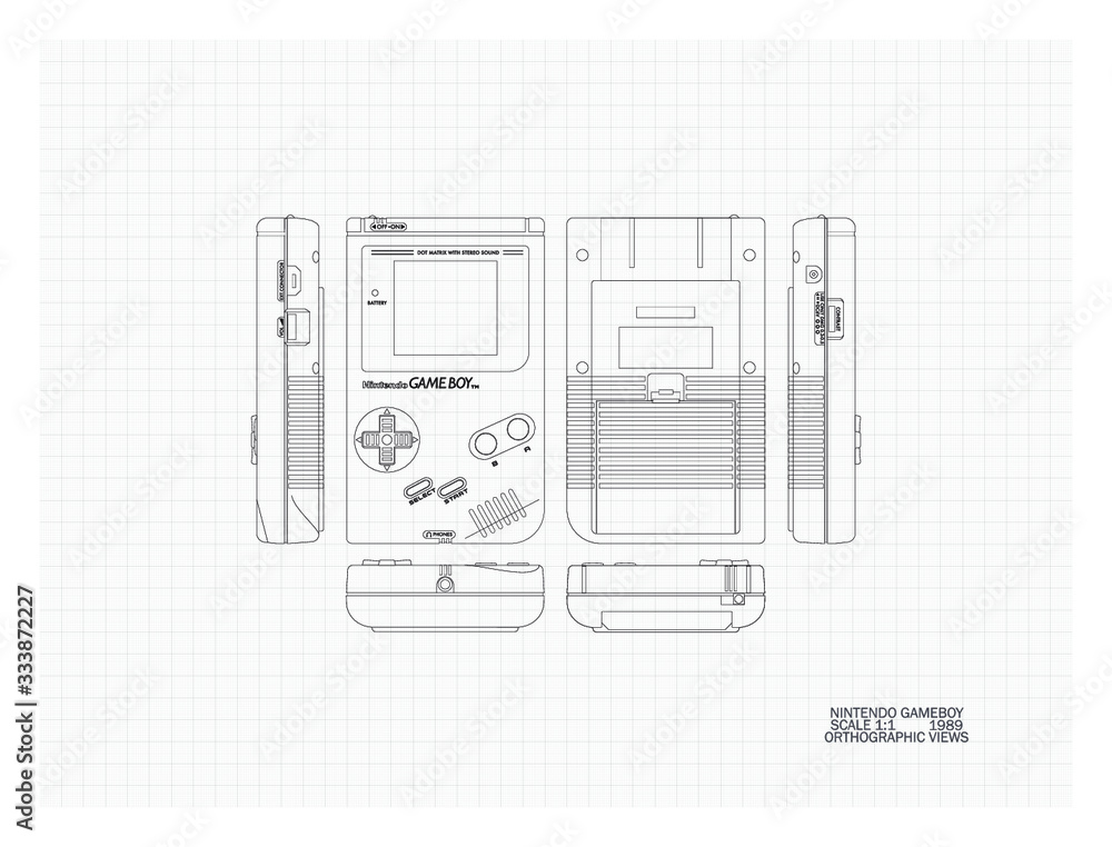 A technical drawing showing orthographic views of a vintage 1989 ...